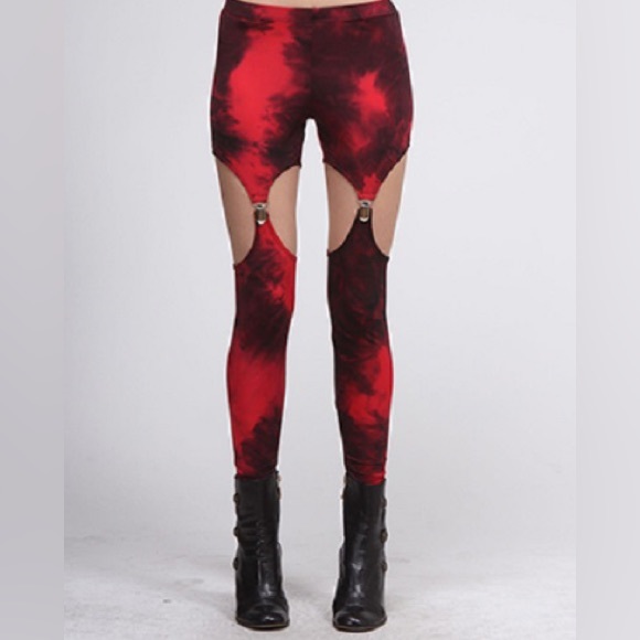 See You Monday | Pants & Jumpsuits | Red Black Suspender Leggings Festivals Sexy Gothic | Poshmark